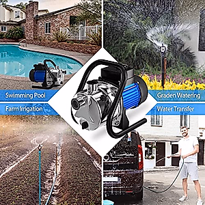 PANRANO 1.6HP Water Pump Electric Shallow Well Pump Portable Water Transfer Stainless Steel Pumps with 6 Accessories for Pool Draining Home Garden Lawn Irrigation Farm Water Removal Sprinkler System