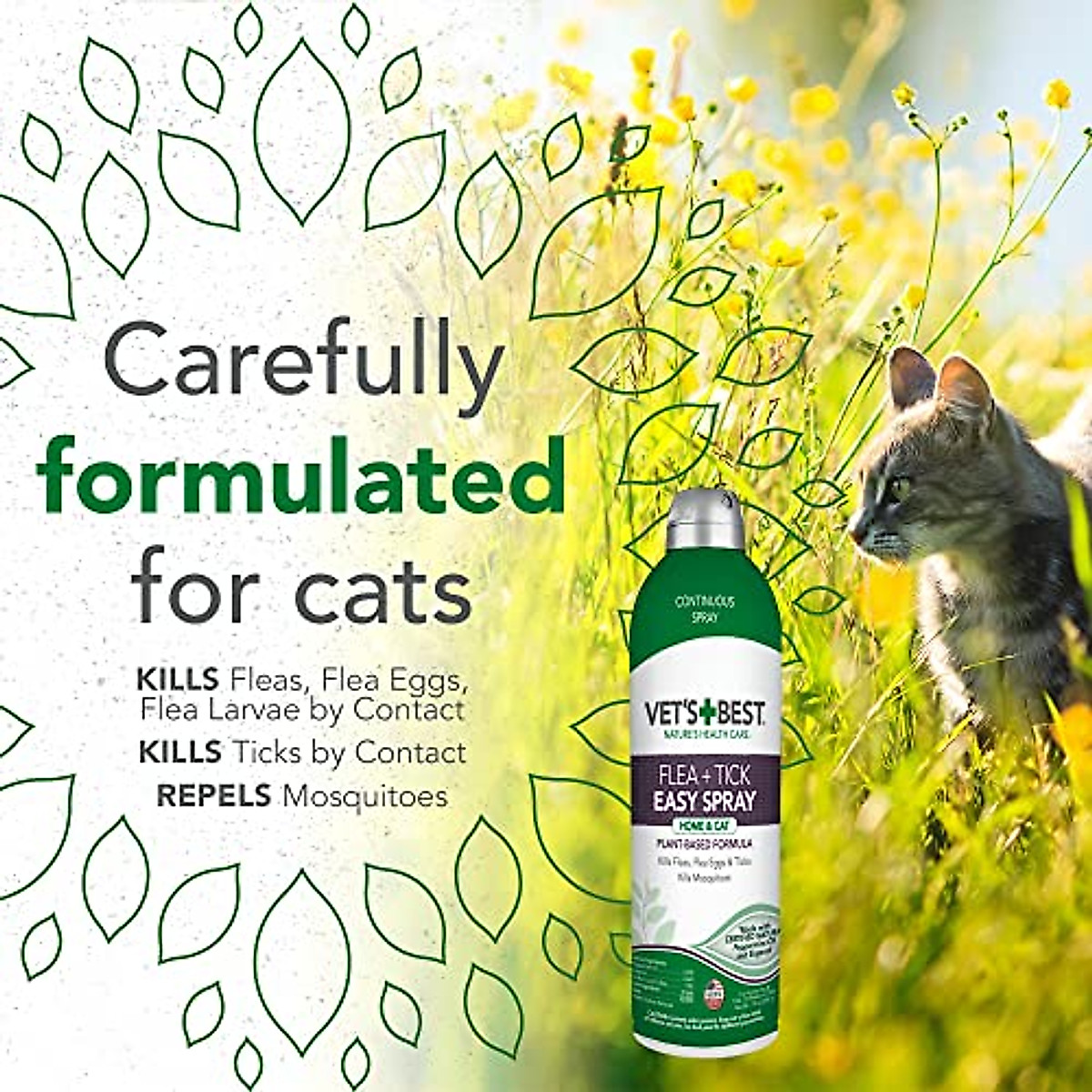 Vet's Best Flea and Tick Home Spray for Cats - Flea Treatment for Cats and Home - Plant-Based Formula - Certified Natural Oils - 14 oz