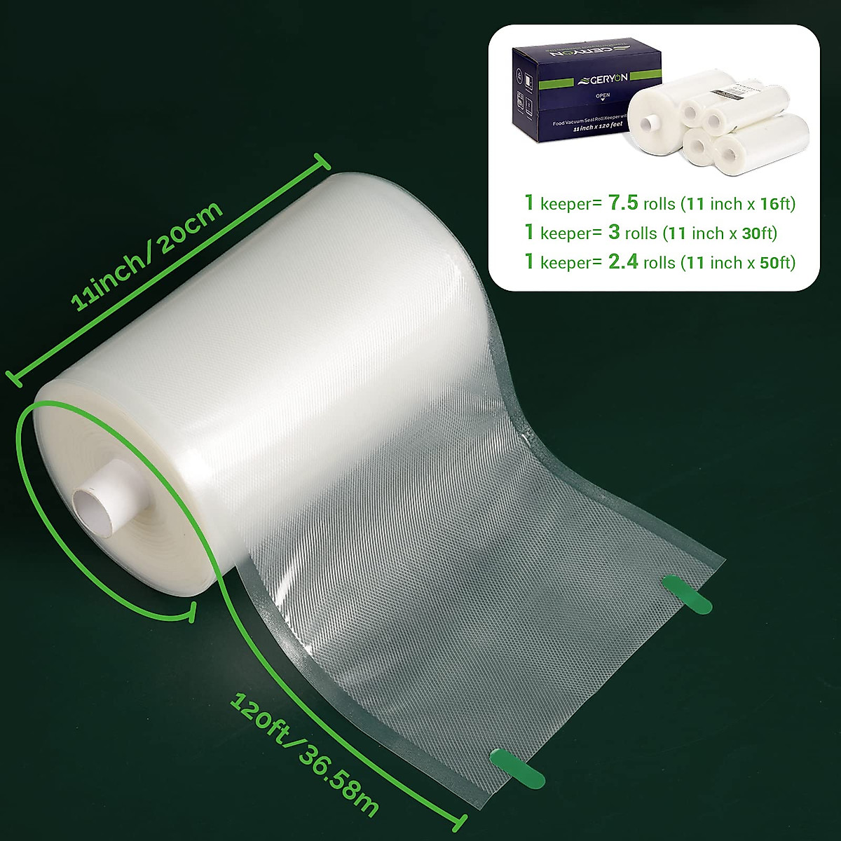 GERYON Vacuum Sealer Bags, 11" x 120' Rolls with Cutter Box, 4 Mill Vacuum Seal Bags for All Vacuum Sealer Machines, Perfect for Food Storage, Meal Prep, Sous Vide Cooking