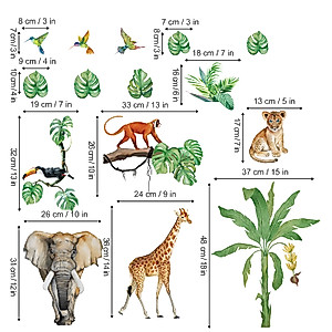 decalmile Jungle Elephant Animals Wall Sticker Safari Giraffe Tropical Plant Wall Decoration Living Room Baby Nursery Bedroom Children