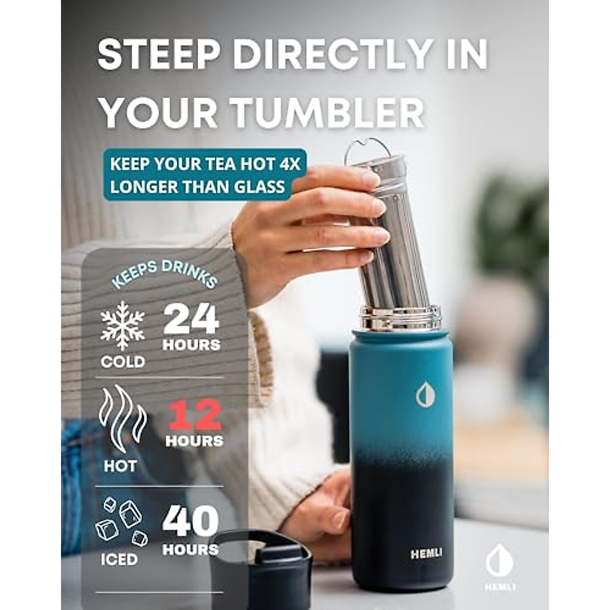 18 oz Insulated Tea Mug with Infuser and Lid - Tea Tumbler, Travel Mug, Portable Flask