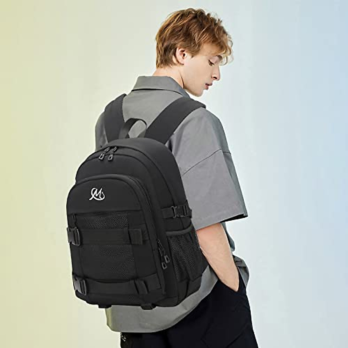 MIRLEWAIY Classical Casual Large Boys Daypack Black Travel Laptop Backpack School Bookbag Work Bag For College student water-resistent, Black