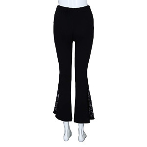 Aniywn Womens High Waist Ruffle Flare Bell Bottom Pants Casual Stretch Panel Leggings Pants Black