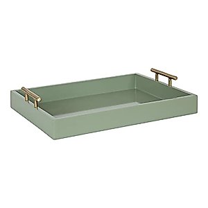 Kate and Laurel Lipton Decorative Modern Rectangular Tray, 16.5 x 12.25, Sage Green with Gold Handles, Chic Serving Tray for Storage, Organization, and Display