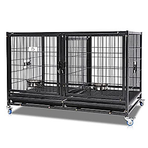 Homey Pet-43 All Metal Open Top Stackable Heavy Duty Cage(Upper) w/Floor Grid, Tray, Divider, and Feeding Bowl