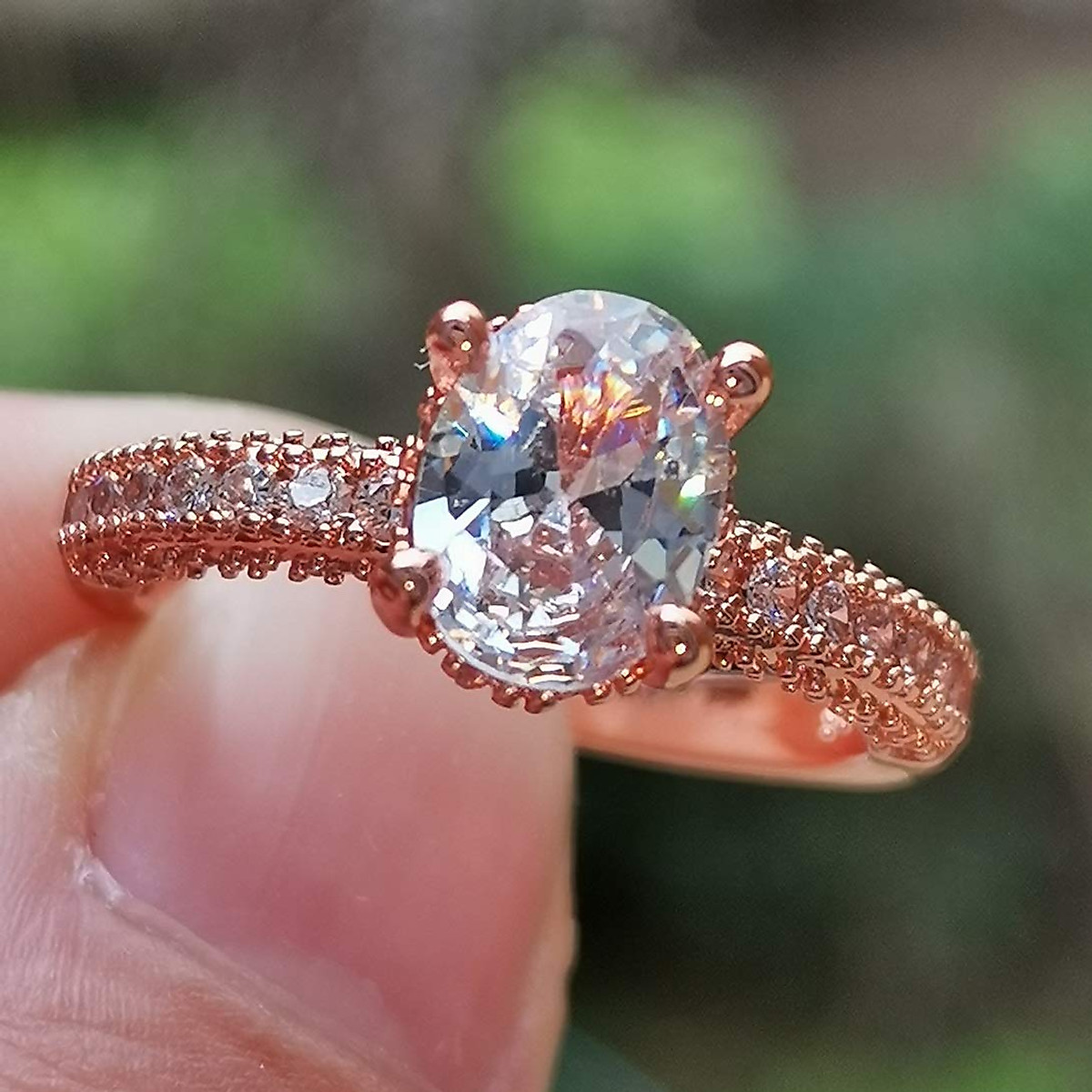 XIALV Rose Gold Plated Cubic Zirconia 2 Carats Oval Cut Ring Simulated Diamond CZ Wedding Engagement Ring for Women (US size 10)