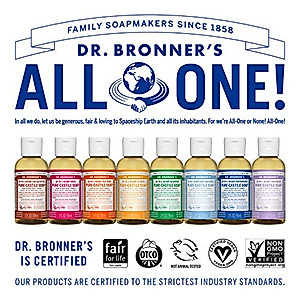 Dr. Bronner's - Pure-Castile Liquid Soap (2 Ounce Variety Gift Pack) Almond, Unscented, Citrus, Eucalyptus, Lavender, Peppermint, Rose, Tea Tree - Made with Organic Oils, For Face, Body and Hair