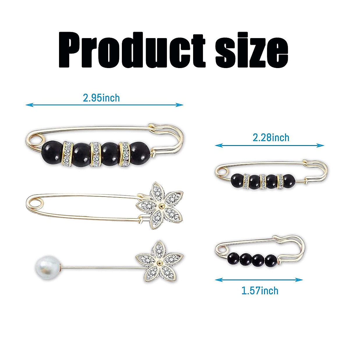 5 Pcs Pearl Brooch Pins for Women Fashion, Brooch Pins for Crafts, Sweater Shawl Clip Double Gold Brooch Pins for Women，Waist Pants Extender Safety Pins (Mixed Color)