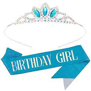 COCIDE Birthday Princess Sashes and Tiaras for Girls Birthday Pink Crowns and Tiaras for Women Birthday Party Accessories Kit Happy Birthday Decorations Set Glitter Sash Crystal Rhinestone