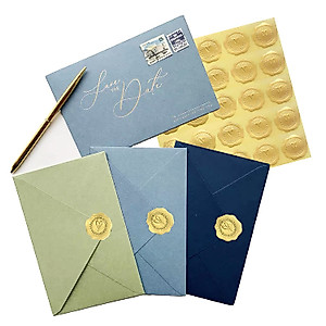 DJDZ 250pcs Gold Embossed Heart Envelope Seals Stickers for Wedding Invitations,Party Favors,Greeting Cards,Gift Packaging .etc (Gold, Self-Adhesive)