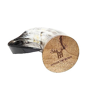 House of Horn - Handcrafted Viking Mug for Beer, Ale and More - Authentic Ox Horn Tankard - 16oz-500ml (Cow Pattern, Polished)