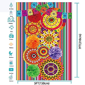 MAQTT 7x5ft Mexican Fiesta Theme Backdrop for Wedding Decoration Beautifull Paper Fans and Flowers Photo Background Baby Shower or Birthday Party Supplies Photo Booth Props