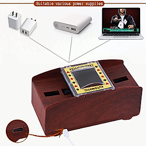HJCMikee 1 to 2 Deck Automatic Card Shuffler Luxury Wood Grain Professional Casino Poker Cards Shuffle Machine Playing Blackjack Game Battery Operated Or USB Electric Equipment