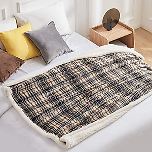 Touchat Sherpa Plaid Throw Blanket, Fuzzy Fluffy Cozy Soft Blanket, Fleece Flannel Plush Twin Size Microfiber Blanket for Couch Bed Sofa (60" X 70", Plaid Brown)