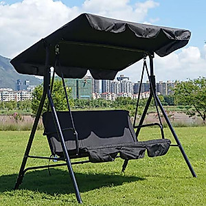 SDFPMO Porch Swing Canopy Cover Set,Removable Cushions Rainproof Oxfords Cloth Garden Patio Outdoor Rainproof Swing Canopy (Black)