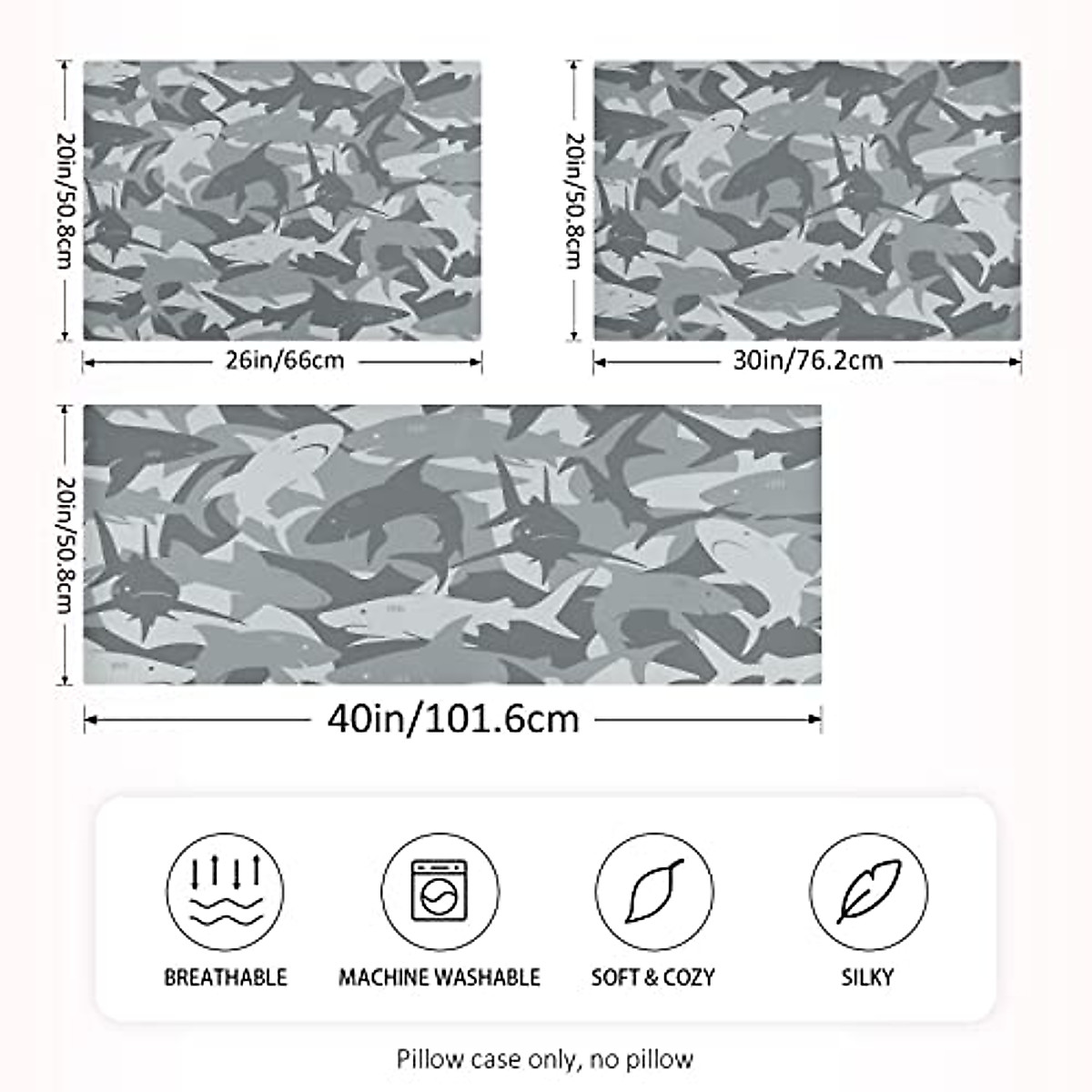 Sharks Camo Pillow Covers Silk Pillowcase for Hair and Skin Soft Breathable Smooth Cooling Satin Pillowcase Standard Size Pillow Case for Bedroom Bed Sleeping (20x26 Inch)