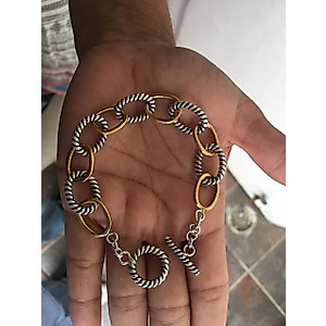 Gempara 18k White and Yellow Gold Plated Designer Inspired David Antique, Vintage Brand Chain Cable Twisted Link Bracelet