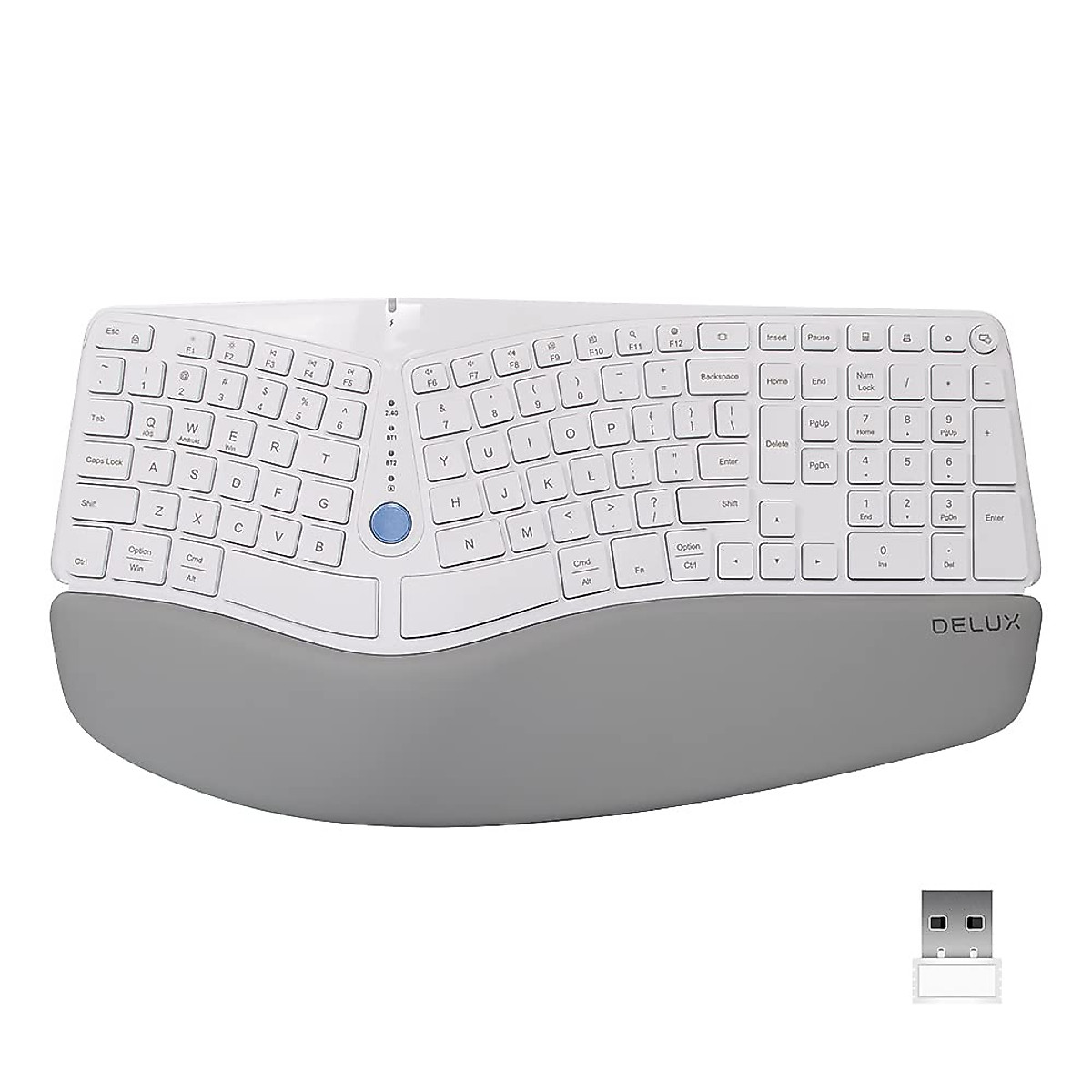 DeLUX Wireless Ergonomic Keyboard GM901D and Gaming Mouse M800PRO3370 White