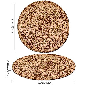 Defined Deco Woven Placemats Set of 10,13" Round Rattan Placemats,Natural Hand-Woven Water Hyacinth Placemats,Farmhouse Weave Place Mats,Rustic Braided Wicker Table Mats for Dining Table,Home,Wedding.