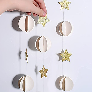 HappyField White Gold Baby Shower Decorations 2Pcs Glitter Gold Star White 3D Circle Garland Rustic Baby Shower Decorations Birthday Party Decorations Wedding Decorations Bridal Shower Decorations