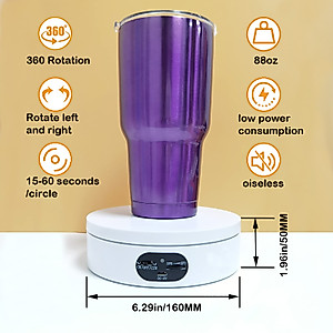 Motorized Rotating Display Stand, Turner for Tumblers with Adjustable Speed Roller, 360° Automatic Mute Spin Turntable Photography Display, Tumbler Spinner Products and Show Electric Tumbler Stand