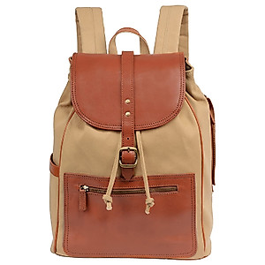 Banuce Canvas Leather Backpack for Men Women Casual Travel Daypack Knapsack Outdoor Rucksack