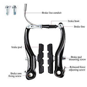 BUCKLOS Mountain Bike V Brake Set for Most Bikes V-Brake Calipers with 2PC MTB Road Bicycle Universal Brakes Line Cable Housing and Brake Levers (Front and Rear) City Bike Black Durable