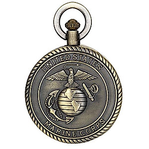 JewelryWe Bronze Retro Pocket Watch United States Marine Corps Engraved Men's Quartz Pocket Watch for Xmas