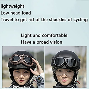 DOT Approved Motorcycle Half Helmet, Open Face Leather Helmet, with Goggles, Scooter Moped Chopper Electric Bicycle ATV Retro Helmet, Suitable for All Seasons, for Adults Unisex Youth-B-Small