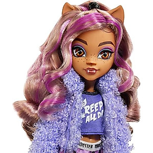 Monster High Doll, Clawdeen Wolf Creepover Party Set with Pet Dog Crescent, Sleepover Clothes and Accessories
