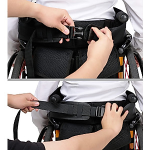 Breathable Wheelchair Support and Safety Belt with Card Organizer, Single Strap Adjustment and Wide Velcro Closure (Aqua Blue)