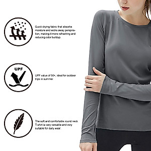 Womens UPF 50+ Long Sleeve Workout Running Shirts Quick Dry Outdoor UV Sun Protection T-Shirt Swimwear for Diving Rash Guard Swimming Fishing Gray