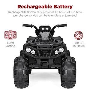 Best Choice Products 12V Kids Ride-On Electric ATV, 4-Wheeler Quad Car Toy w/Bluetooth Audio, 3.7mph Max Speed, Treaded Tires, LED Headlights, Radio - Black