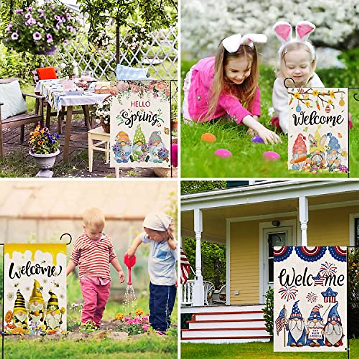 Gnome Seasonal Garden Flags, Small Welcome Gnome Garden Decor Yard Flag Set of 12 Double Sided Printed, Spring Easter Flags Decor for Outdoor Decorations,Holiday Garden Flags for All Seasons 12x18