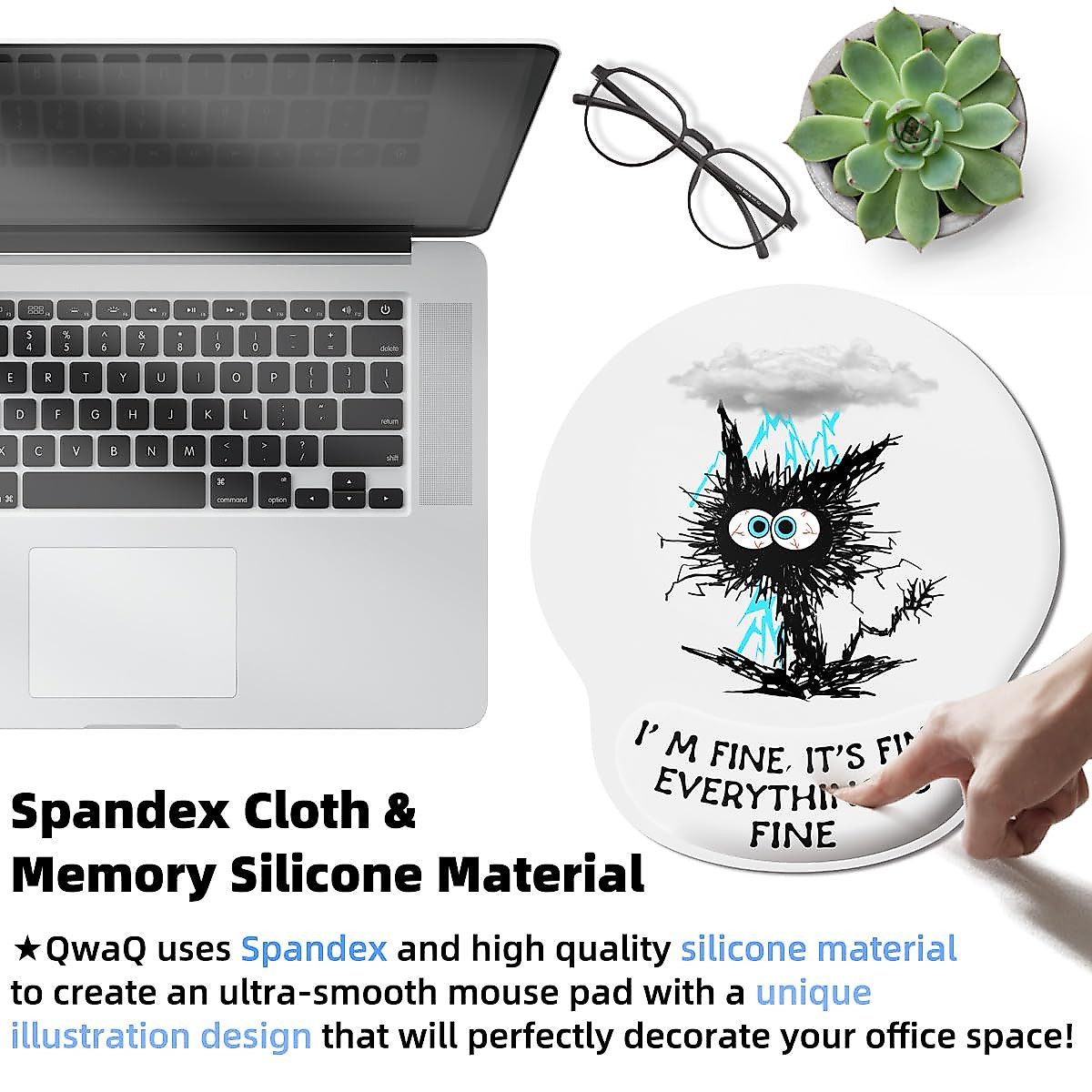 Upgrade Mouse Pad with Wrist Rest, Funny Black Cat Ergonomic Gaming Gel Mouse Pad with Wrist Support, Computer Mousepad for Desk Home Office Laptop, Pain Relief, Non-Slip PU Base