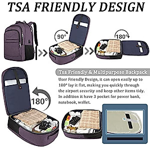 Lapsouno Travel Laptop Backpack,Durable Large 17 inch Carry on Travel Backpack,TSA Flight Approved Business laptop Backpack (Black+Purple)