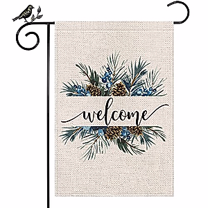 Dsben Welcome Winter Garden Flag 12x18 Inch Double Sided, Pine Twigs Rustic Farmhouse Decoration for Seasonal Christmas Wedding Yard Outdoor