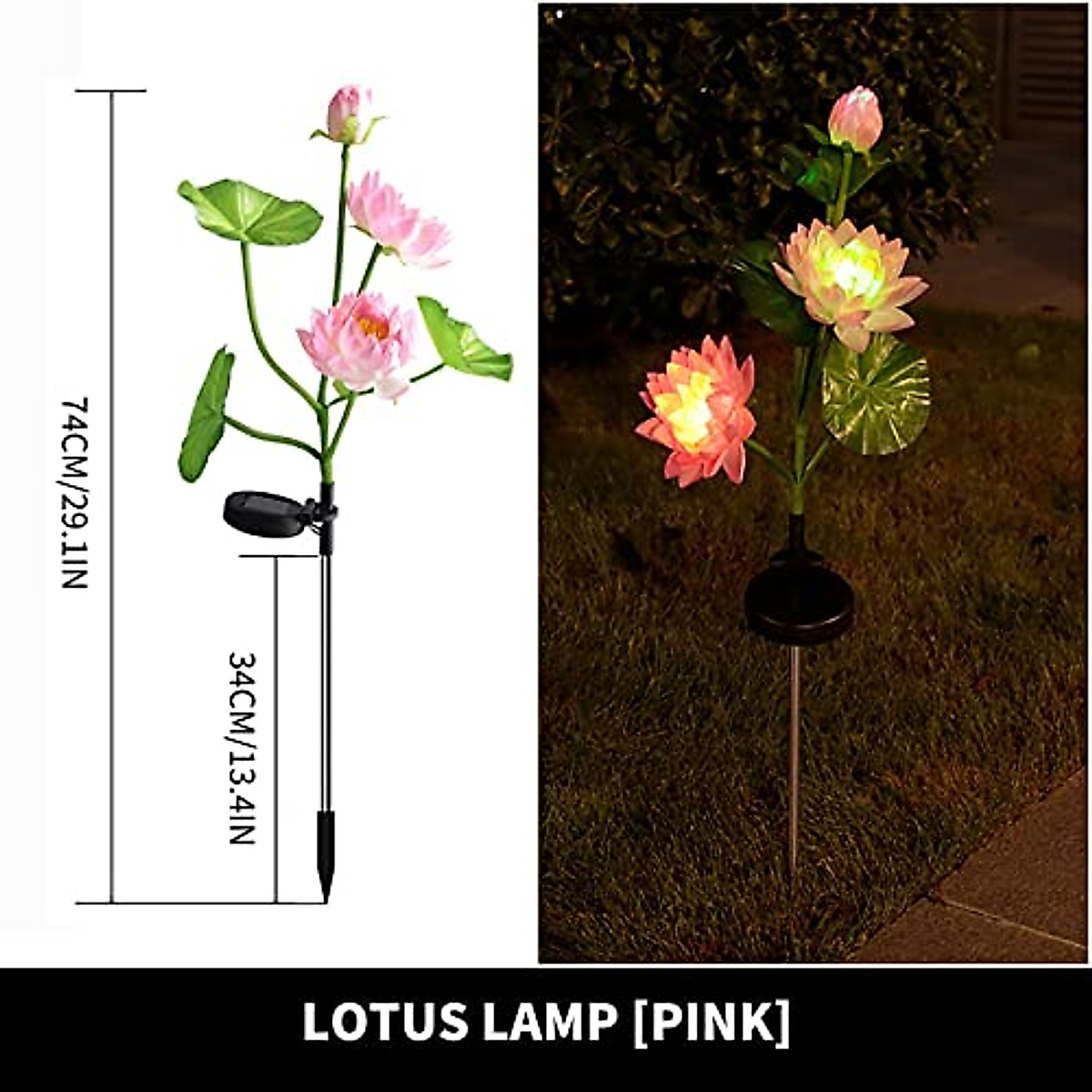 Lotus Solar Lamp, 2PC Solar Lotus Flower Lights, Solar Outdoor Lights Waterproof, Led Lotus Lamp for Pathway Garden Patio Yard Decoration, Solar Decorative Lights Unique Gifts for Mom Women (Pink)