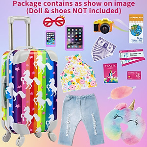 ZITA ELEMENT 24 Pcs 18 Inch Girl Doll Clothes and Accessories Travel Suitcase Set for 18 Inch Doll Accessories Unicorn Stuff