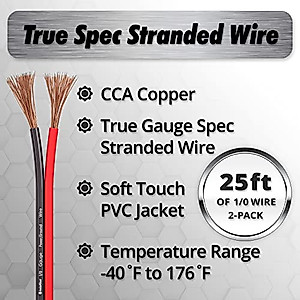 InstallGear 1/0 Gauge Wire (50ft) Copper Clad Aluminum CAA - Primary Automotive Wire, Car Amplifier Power & Ground Cable, Battery Cable, Car Audio Speaker Stereo, RV Trailer Wiring Welding Cable 1/0ga
