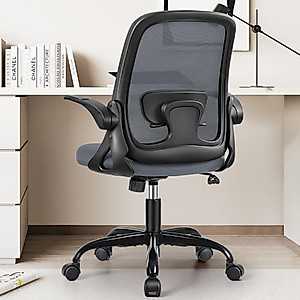 Winrise Office Chair Ergonomic Desk Chairs with Lumbar Support and Flip-up Arms, Comfortable Breathable Mesh Computer Executive Chair with Swivel Task, Adjustable Height 4'', Home, Bedroom - Dark Gray