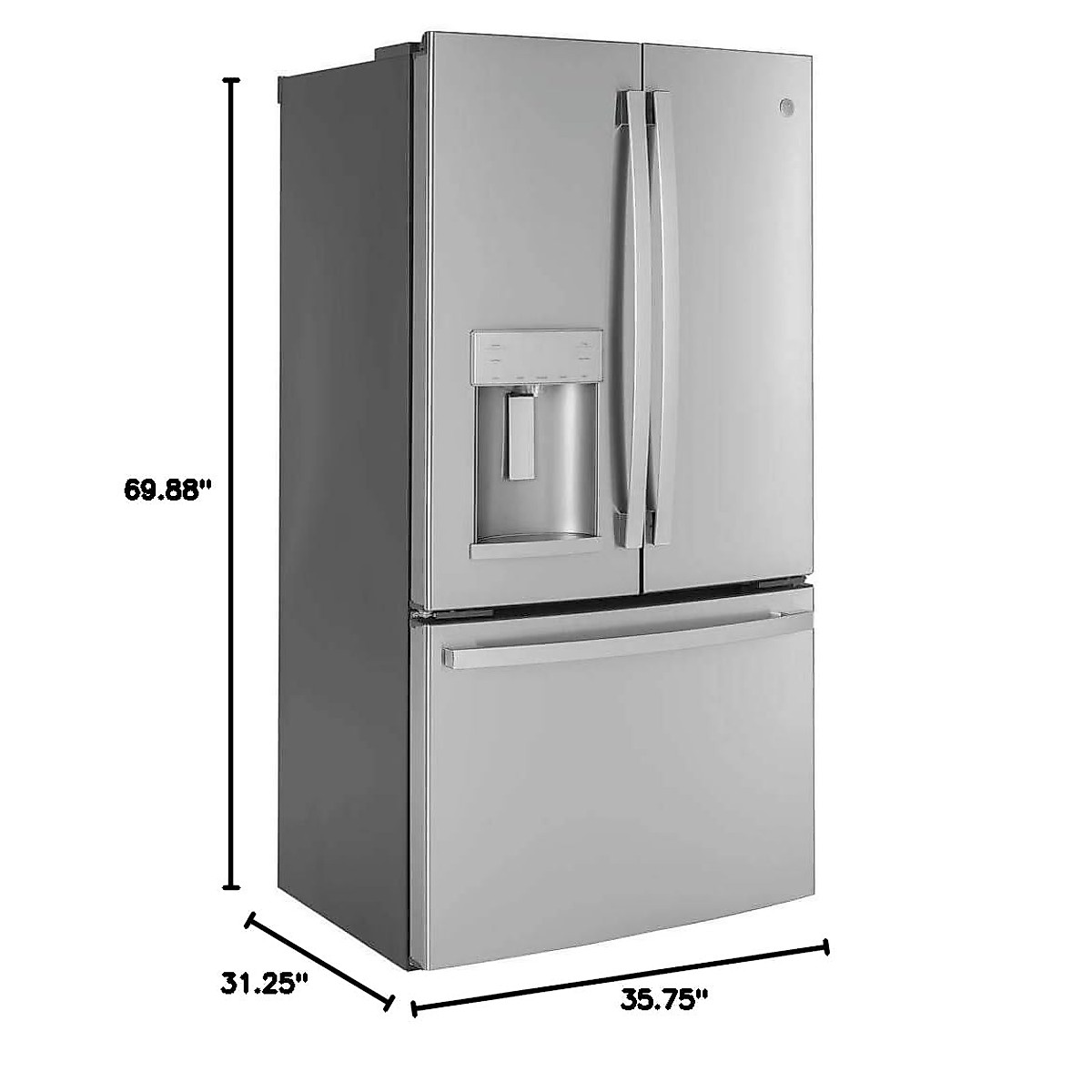 GE GYE22GYNFS 36" French Door Counter Depth Refrigerator with 22.1 cu. ft. Total Capacity Space Saving Ice Maker Showcase LED Lighting in Stainless Steel