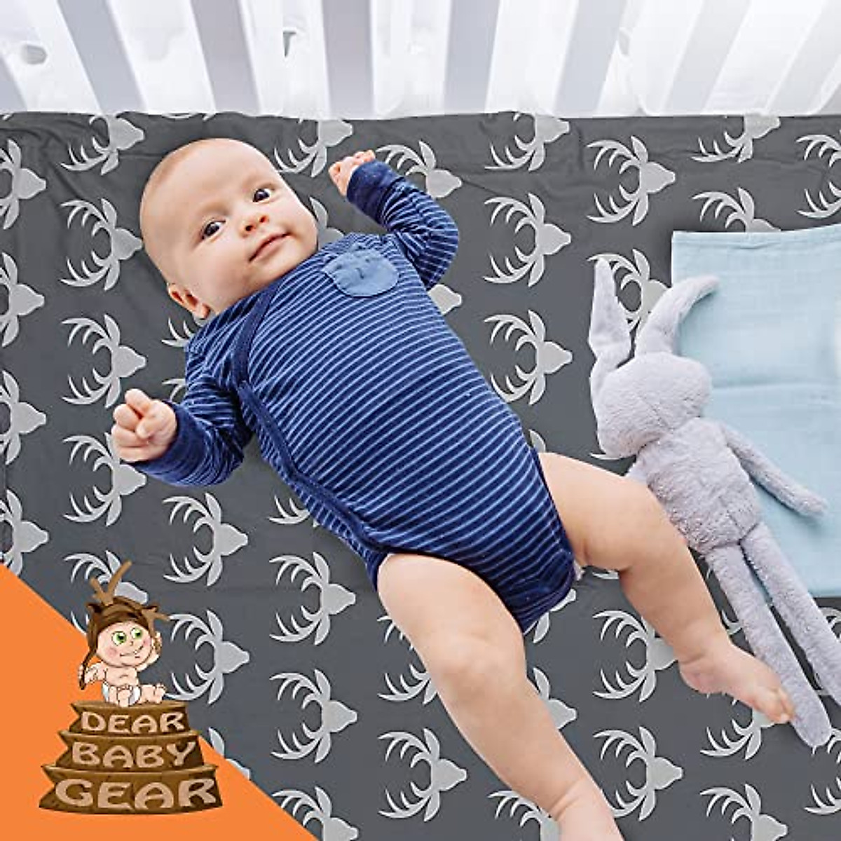 Dear Baby Gear Baby Blankets for Boys & Girls - Neutral Baby Blankets - Baby Girl Blanket & Baby Boy Blankets - Baby Blankets Unisex - Antlers Grey, Grey Blanket, No Ruffle 40x30 in