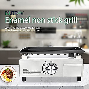 Burner Gas Griddle, 16.3 Inch Outdoor Propane Griddle, Portable Flat Top Grill, Flat Grills Outdoor Cooking, Plancha Para Cocinar, Outdoor BBQ, Camping Tailgating or Picnicking