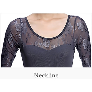 Whitewed 3/4 Sleeve Lace Leotard Women Adult Dancewear Stretch Stage Performance Bodysuit