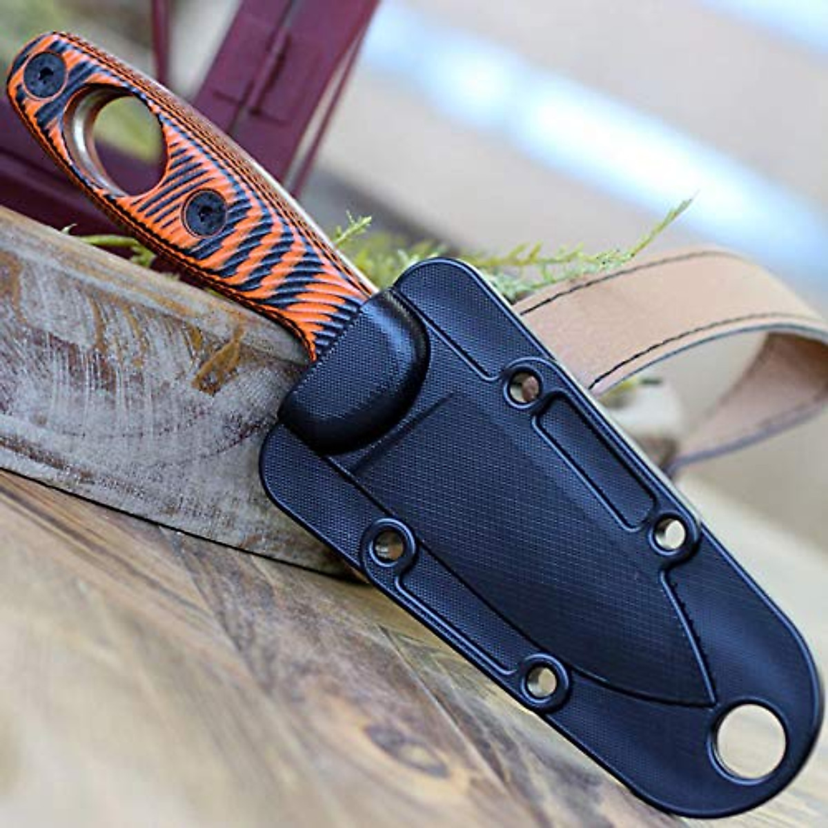 ESEE Xancudo S35V Fixed Blade Knife with Black Sheath, Outdoor Knife with 3D Contoured Handle, Made in USA (Orange/Black G-10 w/Hole)