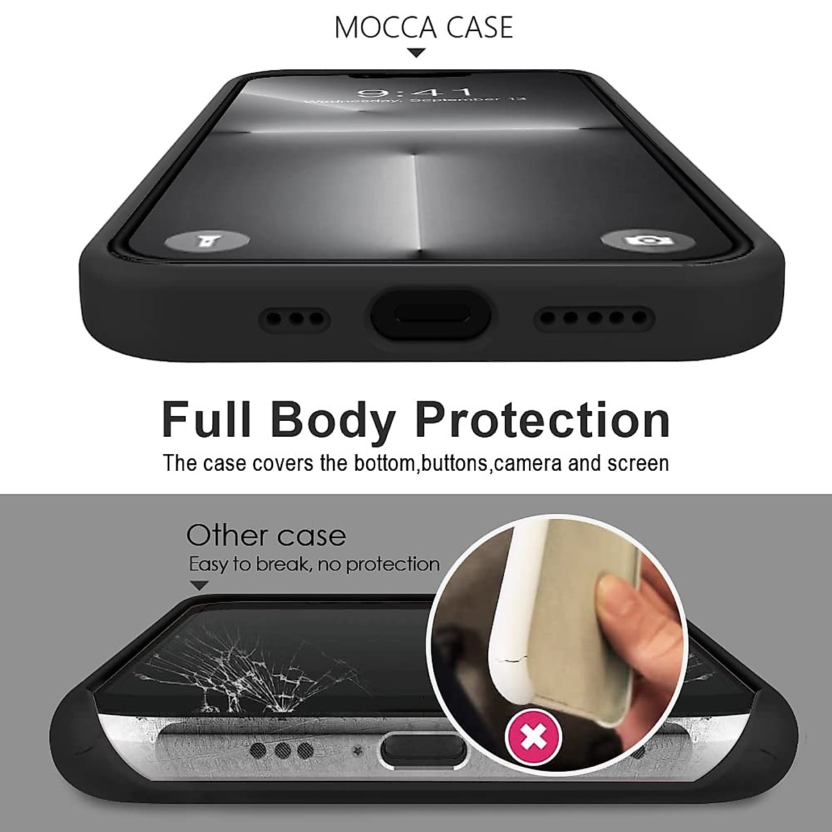 MOCCA Compatible with iPhone 13 Mini Case with Ring Kickstand |Liquid Silicone| Microfiber Linner | Anti-Scratch Full-Body Shockproof Protective Case for iPhone 13 Mini 5.4inch-Black