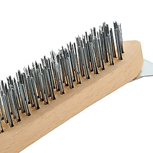 MAXMAN Stainless Steel Wire Scratch Brush, 12 Inch Wooden Handle Wire Brushes with Metal Scraper, Heavy Duty Wire Brushes for Cleaning Rust, Paint Scrubbing, Dust and Other Hard Surfaces 2 Pieces