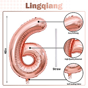 60th Birthday Balloons Rose Gold for Women, 40 Inch Giant Mylar Foil Number 60 Balloons Self Inflating, Rose Gold Digit 6 & 0 Helium Balloons for 60th Anniversary Party Decorations Supplies