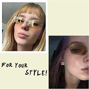 FEISEDY Rimless Sunglasses Y2K Sunglasses Retro Small Narrow Clear Eyewear Vintage Rectangle Sunglasses for Women Men B2643